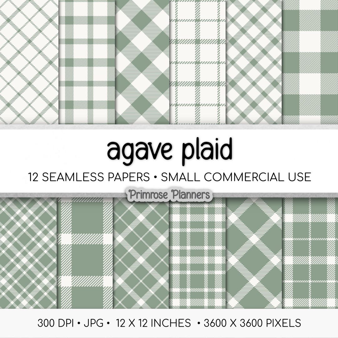 Seamless Agave Green Plaid Digital Paper, Muted Sage White Buffalo ...