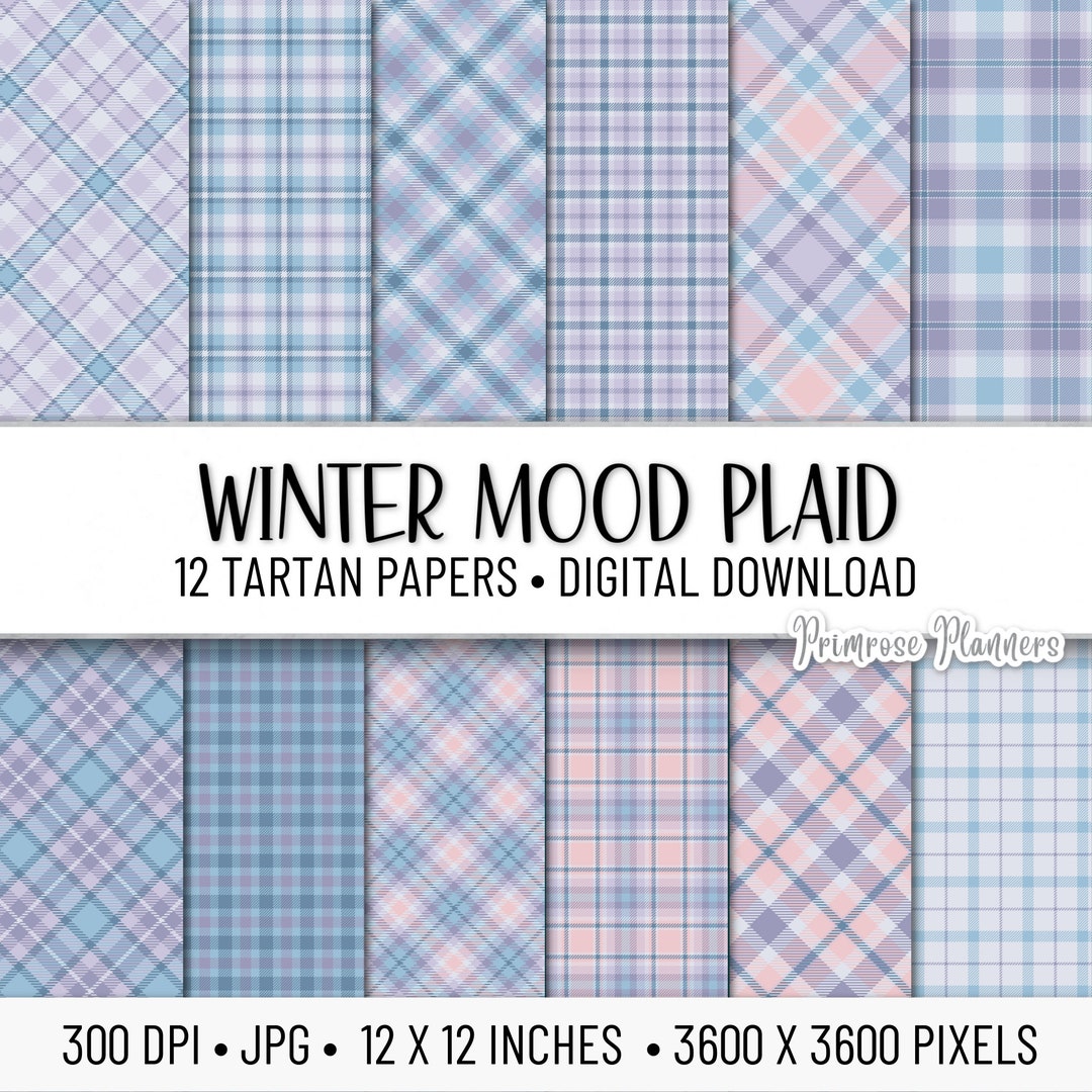 WINTER MOOD Muted Blue Tartan Digital Paper Pack Plaid Digital ...