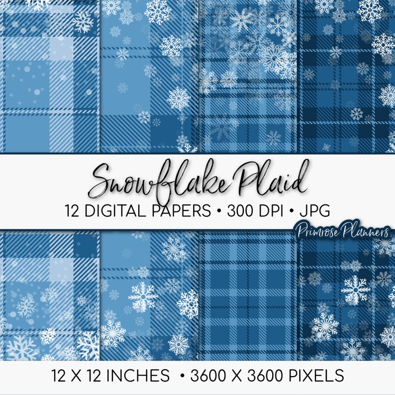 Snowflake Plaid Digital Paper Pack Digital Plaid Paper | Etsy
