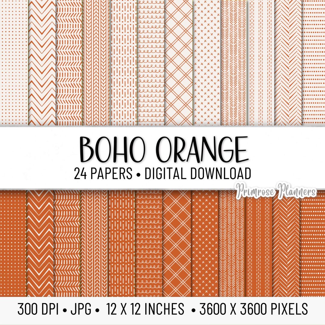 BOHO ORANGE Pattern Digital Paper Pack | Digital Stripe Paper ...