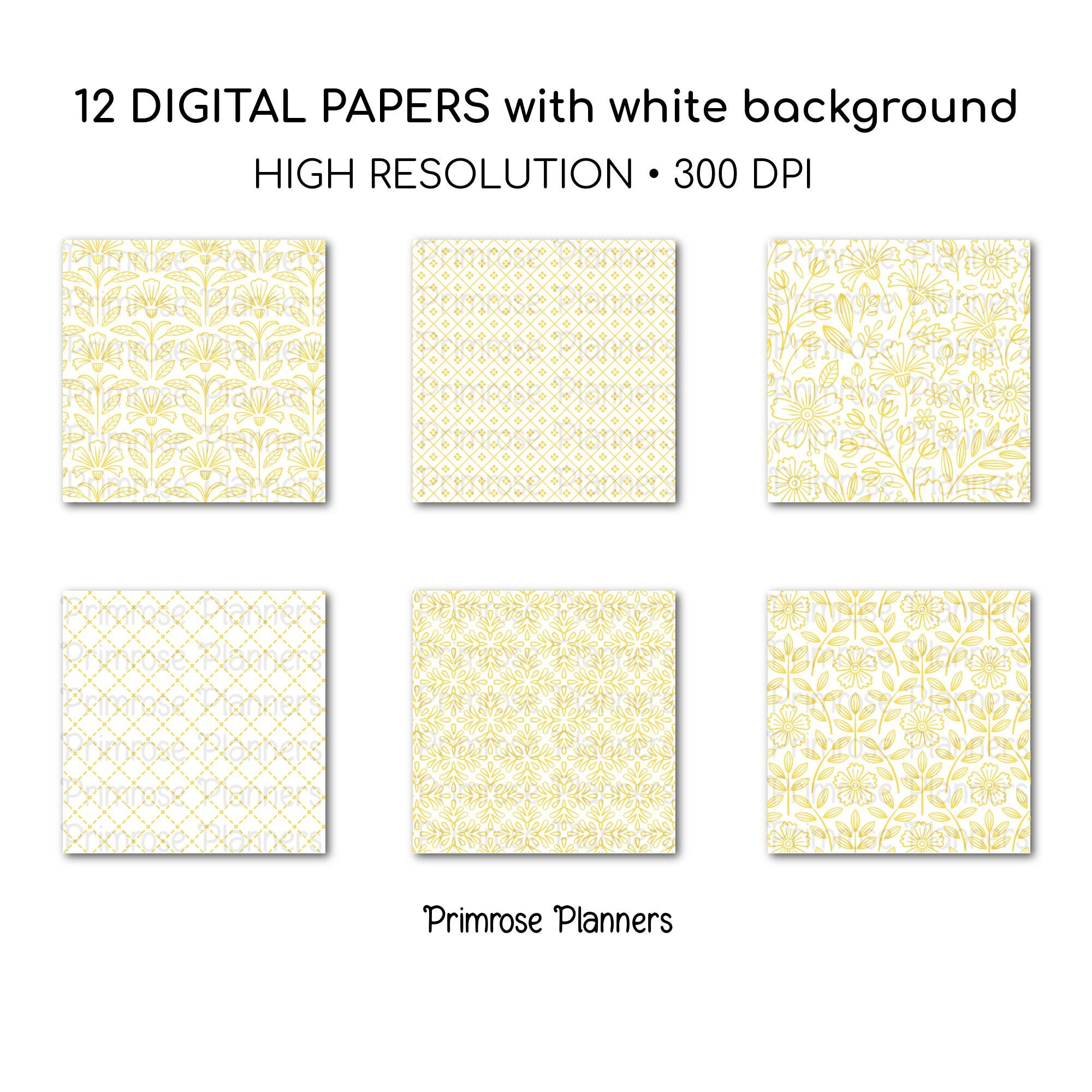 Yellow and White Floral Digital Paper, Minimalist Boho Patterns, Sunny ...
