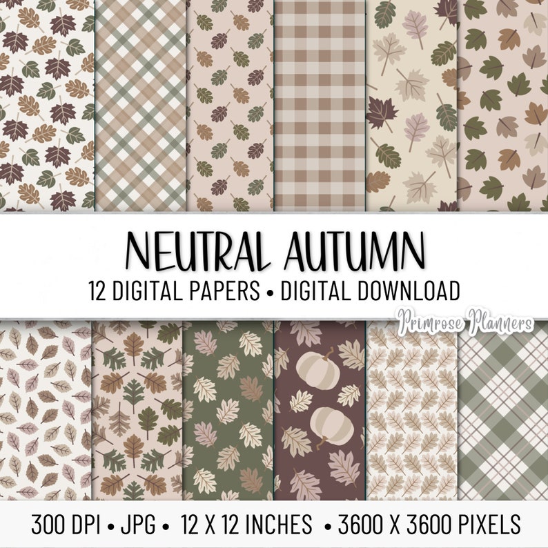 Autumn Leaves Digital Paper Pack | Digital Plaid Paper | Autumn Plaid ...