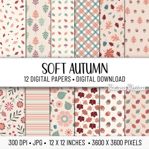 Soft Autumn Leaves Digital Paper Pack Digital Plaid Paper - Etsy