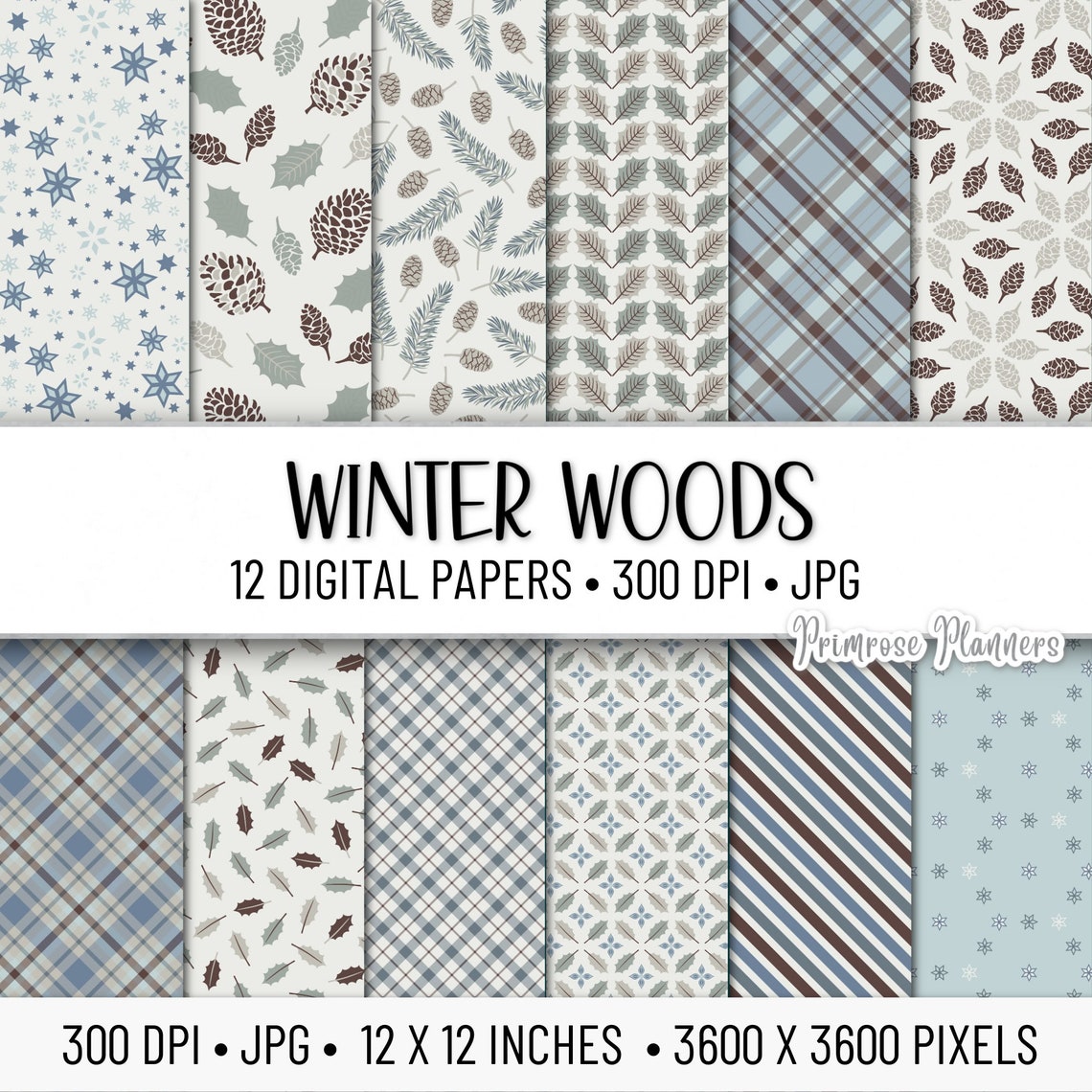 Winter Woods Digital Paper Pack Digital Holiday Paper - Etsy
