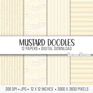 Mustard Doodles Digital Paper Pack Mustard Pattern Paper Printable ...