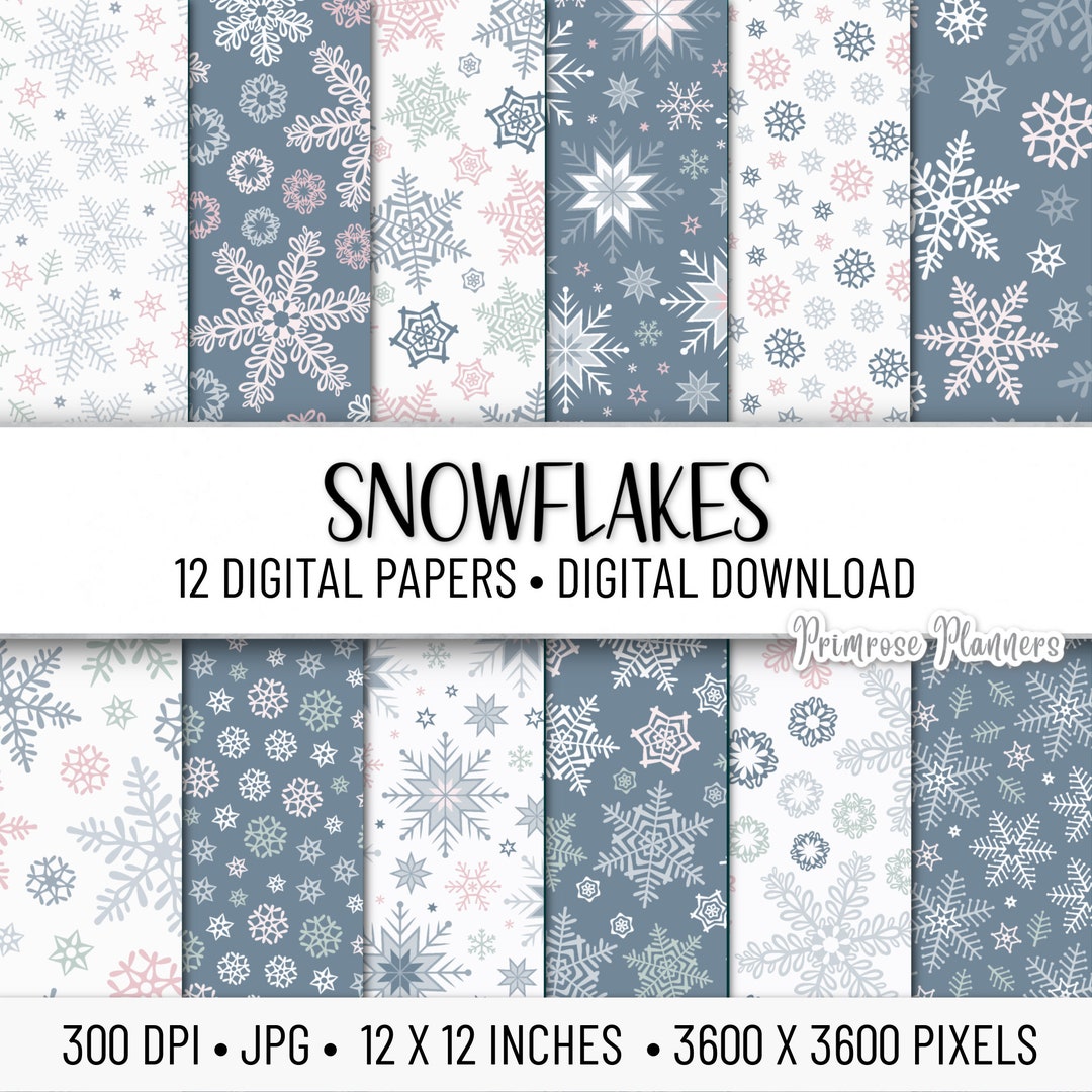 BLUE PINK SNOWFLAKES Digital Paper Pack Winter Digital Paper Printable ...