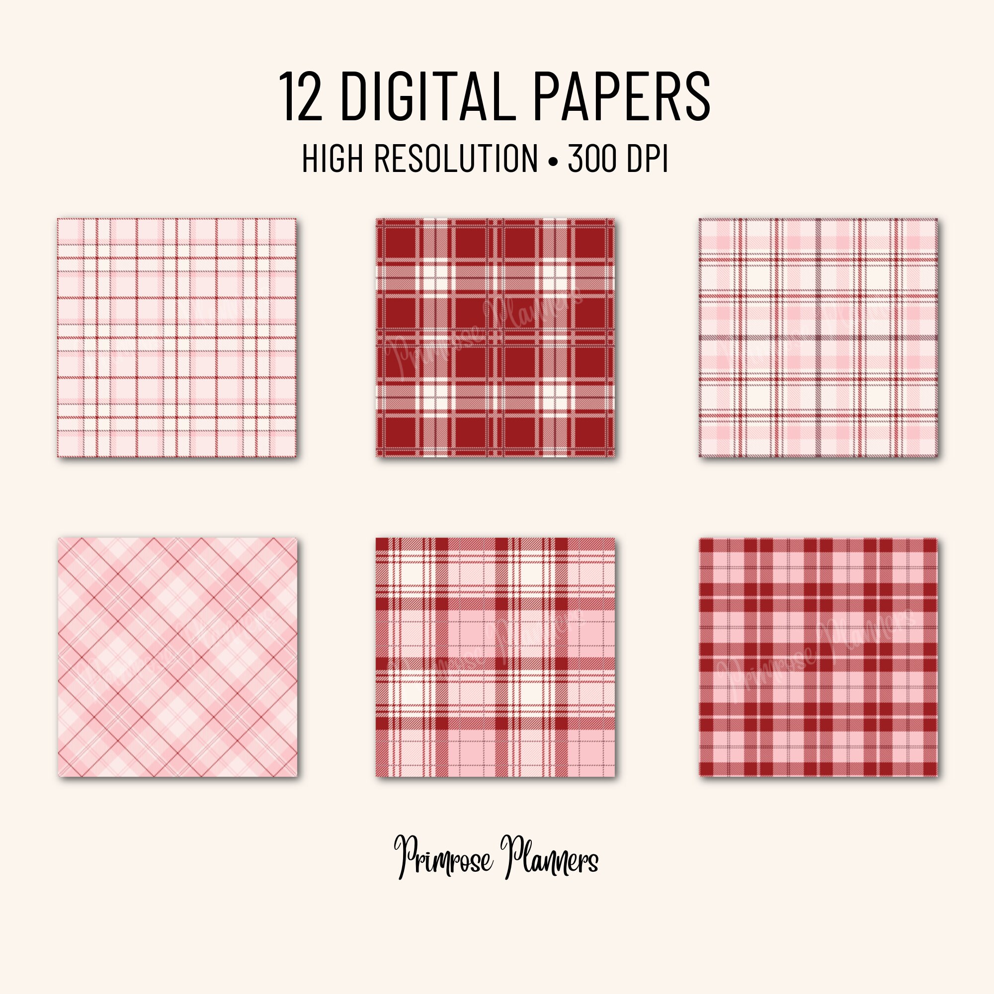 Valentine Plaid Digital Paper Pack Digital Plaid Paper - Etsy