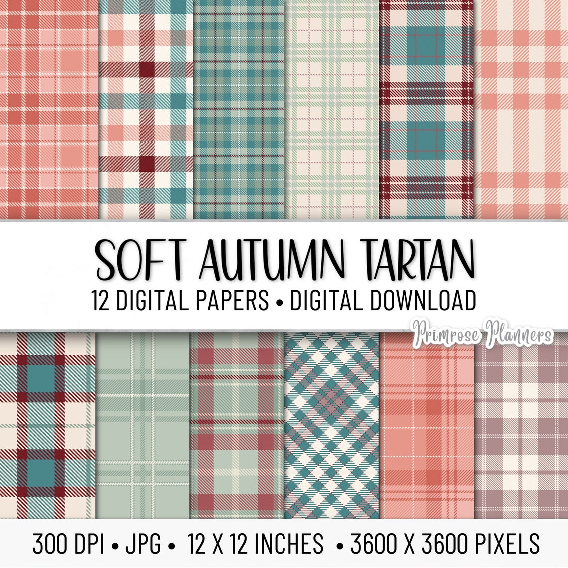 Soft Autumn Tartan Digital Paper Pack Digital Teal and - Etsy