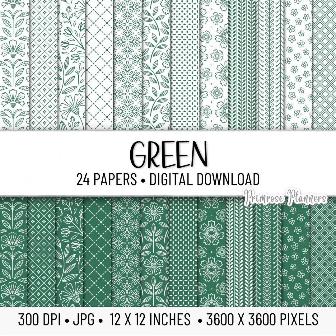 GREEN Patterns Digital Paper Pack Digital Striped Paper Printable ...