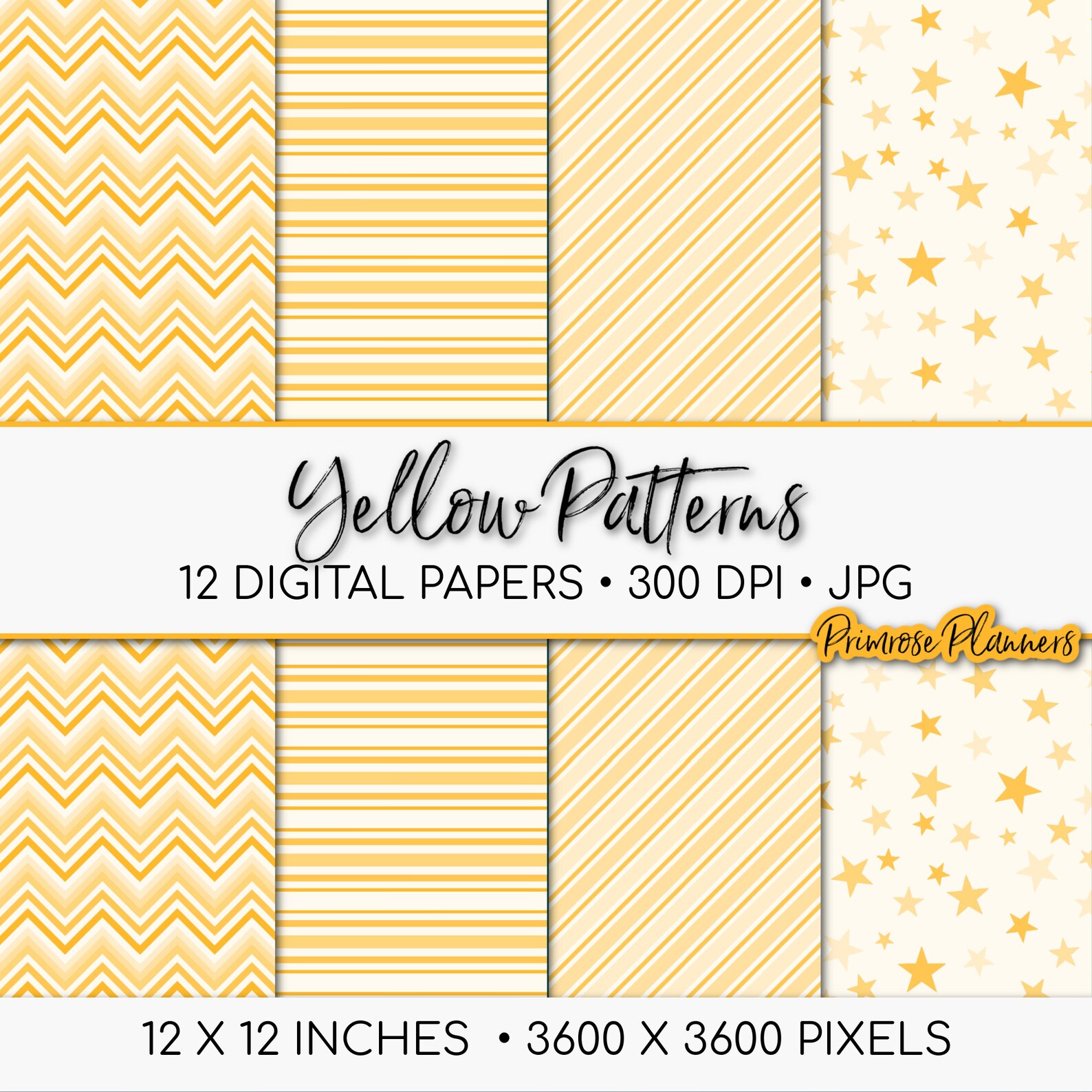Yellow Patterns Digital Paper Pack Digital Striped Paper | Etsy