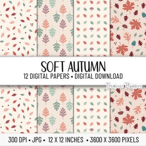 Soft Autumn Leaves Digital Paper Pack | Digital Plaid Paper | Autumn ...
