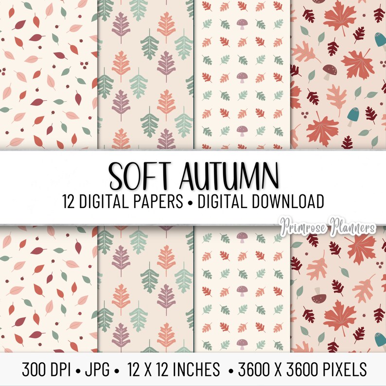 Soft Autumn Leaves Digital Paper Pack Digital Plaid Paper - Etsy