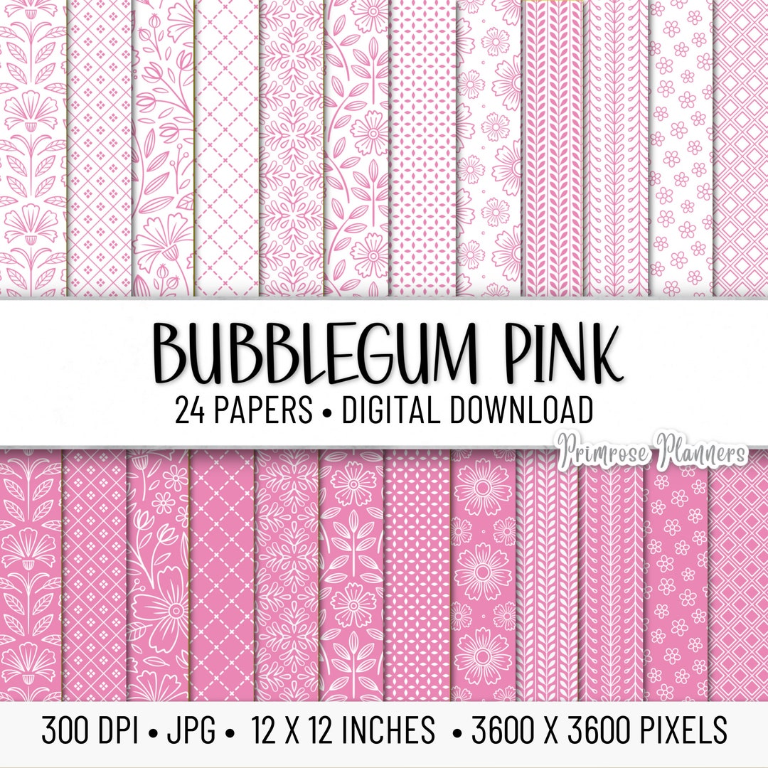 BUBBLEGUM PINK Patterns Digital Paper Pack | Digital Striped Paper ...