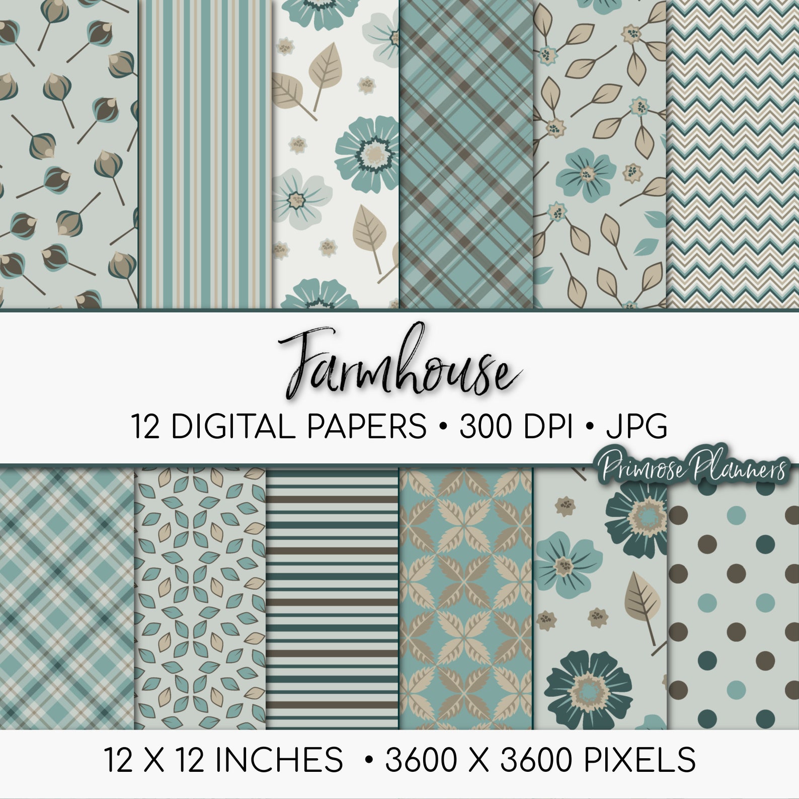 Farmhouse Digital Paper Pack Digital Plaid Paper Floral - Etsy