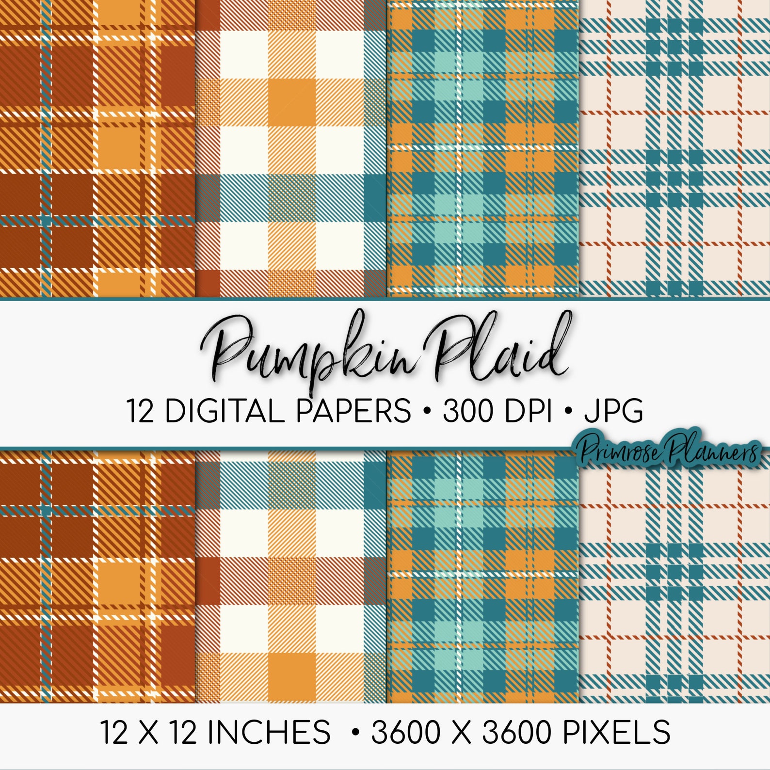 Pumpkin Tartan Digital Paper Pack Digital Orange and Teal - Etsy