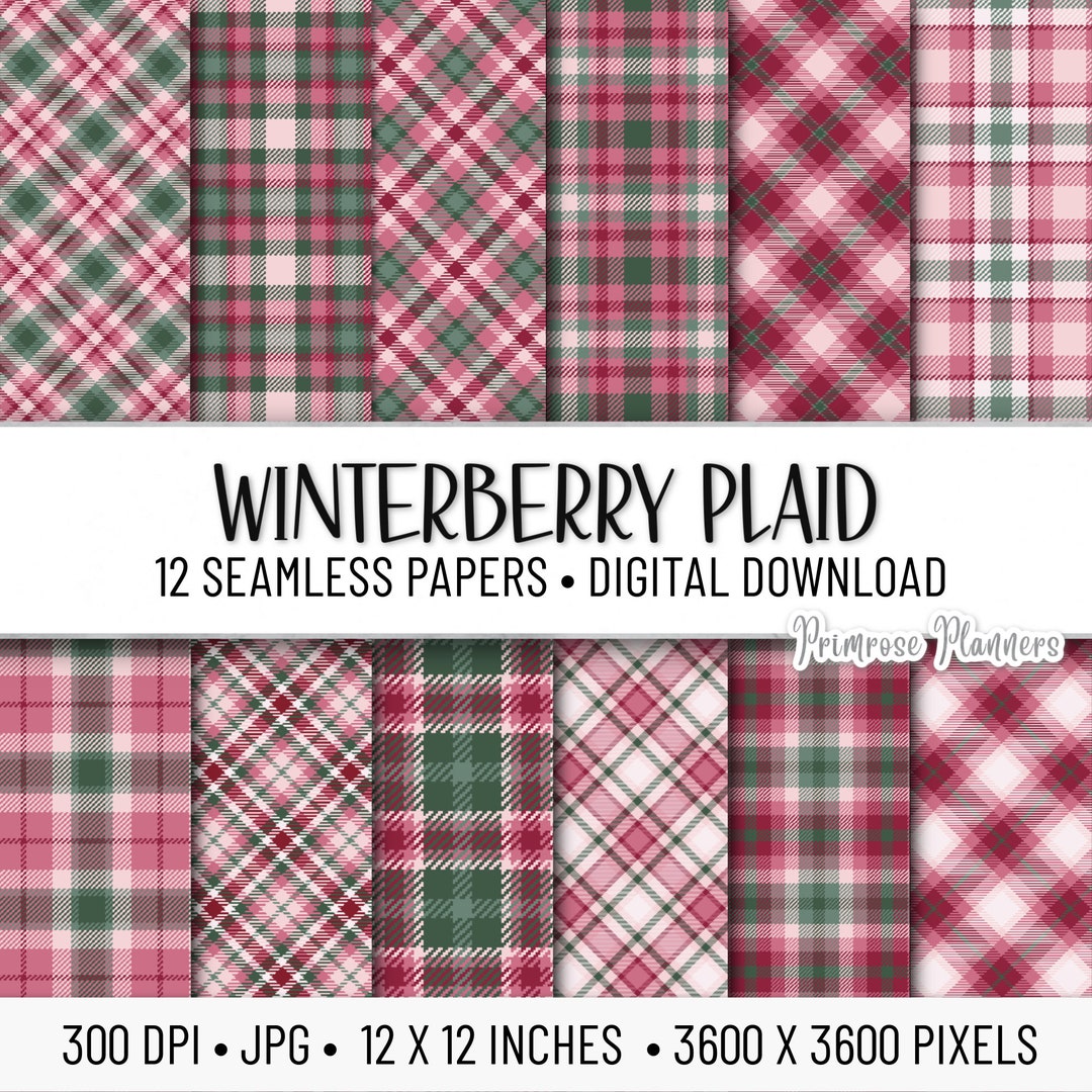 WINTERBERRY Red, Green Tartan Digital Paper Pack Digital Printable ...