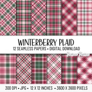 WINTERBERRY Red, Green Tartan Digital Paper Pack Digital Printable ...