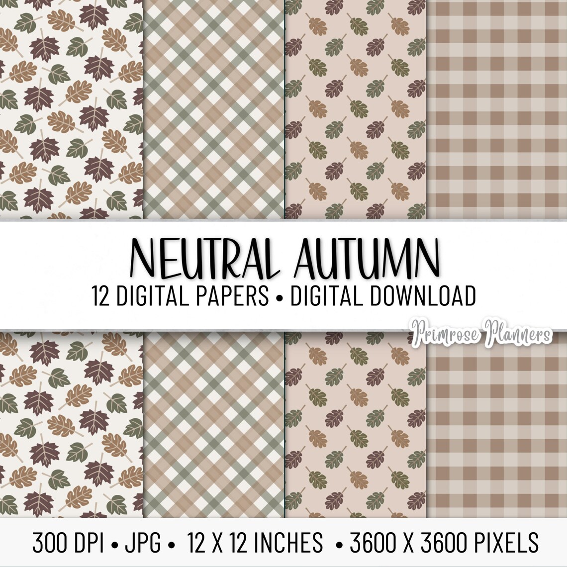Autumn Leaves Digital Paper Pack | Digital Plaid Paper | Autumn Plaid ...