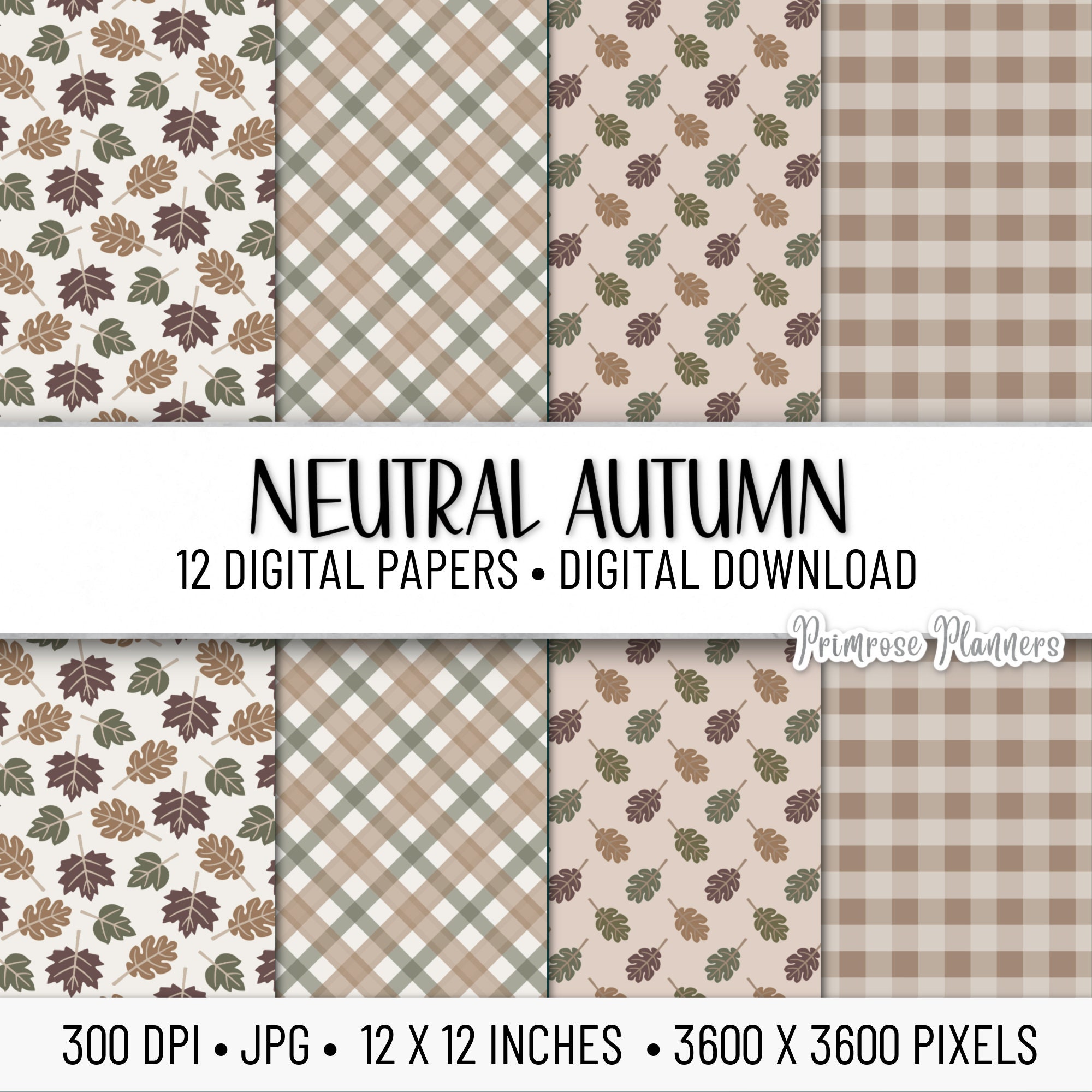 Autumn Leaves Digital Paper Pack | Digital Plaid Paper | Autumn Plaid ...