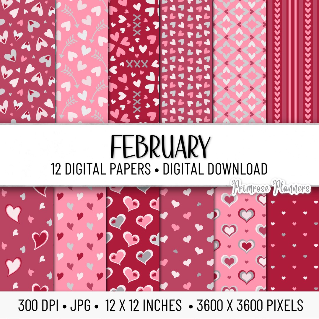 VALENTINE Hearts Digital Paper Pack | Pink, Red Digital Paper ...