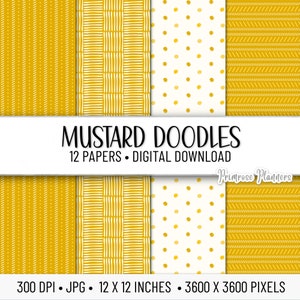Mustard Doodles Digital Paper Pack Mustard Pattern Paper Printable ...