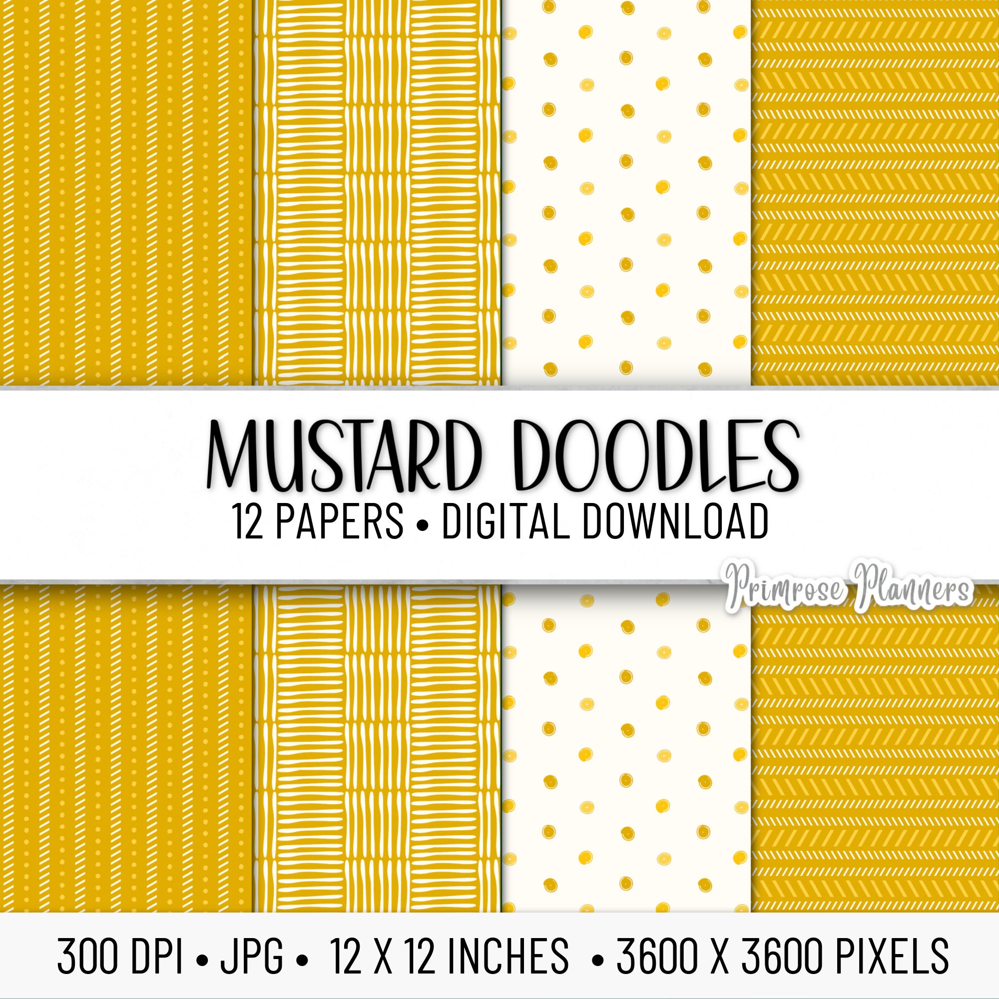 Mustard Doodles Digital Paper Pack Mustard Pattern Paper - Etsy