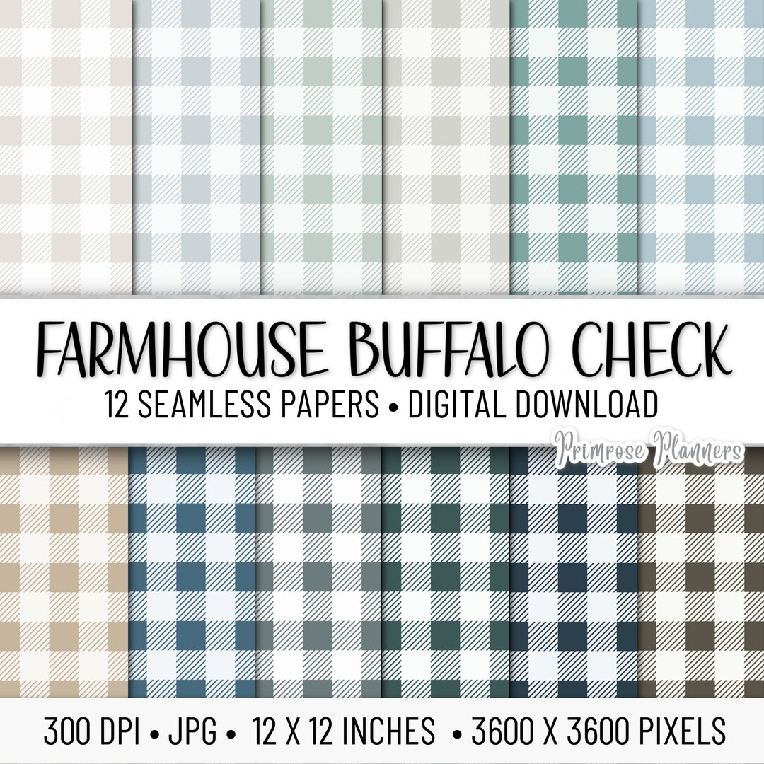 Farmhouse Buffalo Check Digital Paper Pack | Digital Plaid Paper ...
