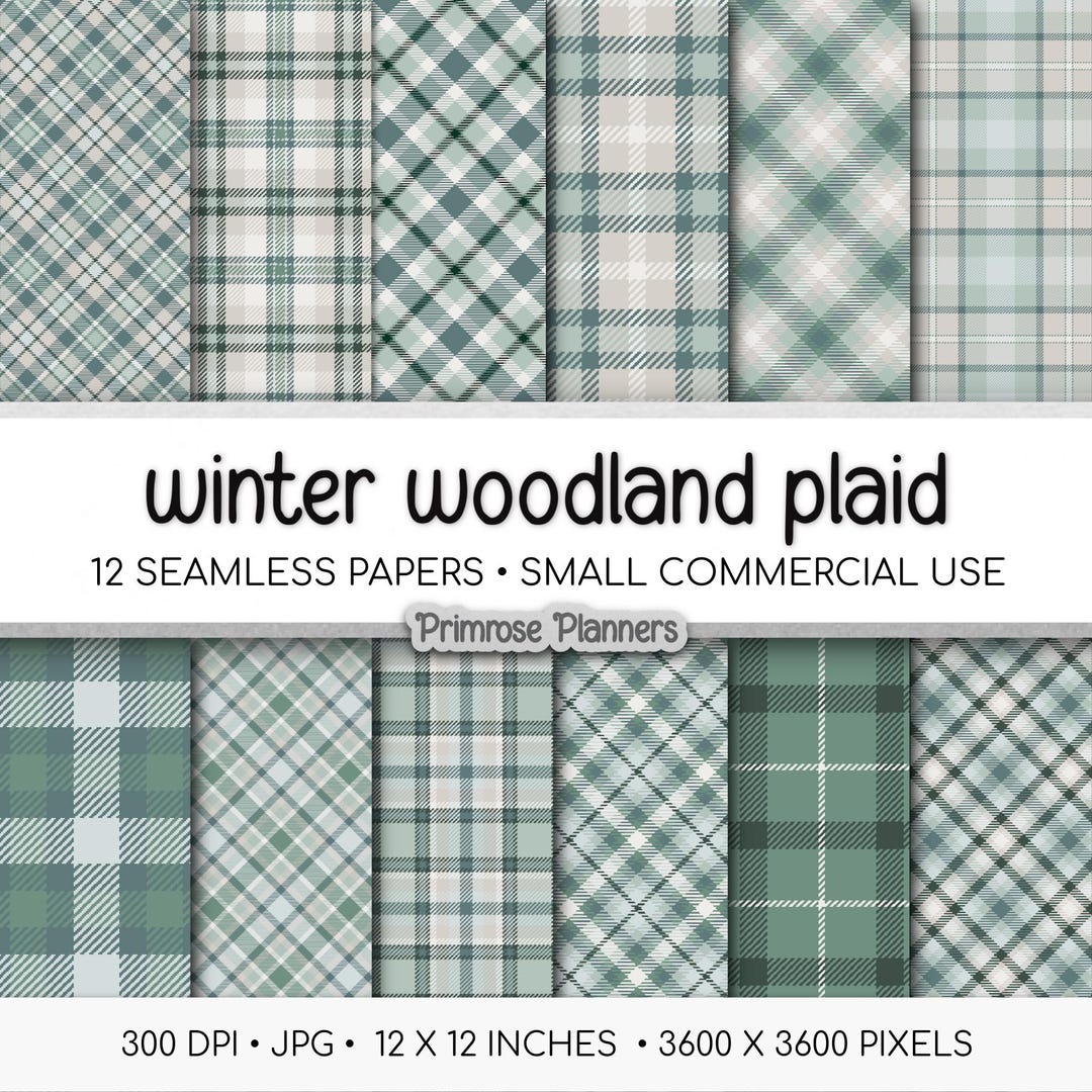 Seamless Winter Plaid Digital Paper, Forest Green Slate Blue Grey ...