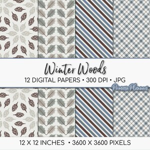 Winter Woods Digital Paper Pack Digital Holiday Paper | Etsy