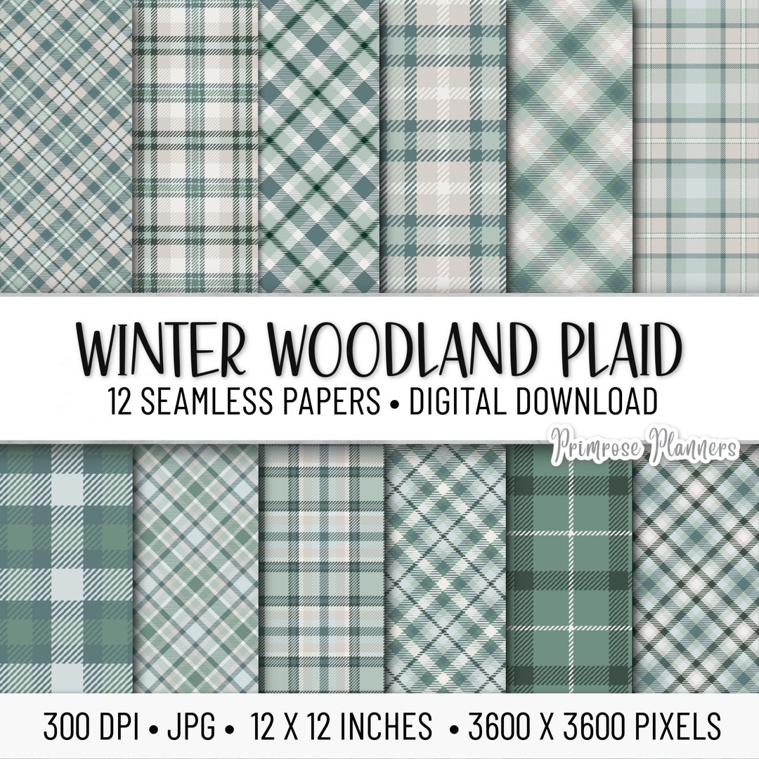 WINTER Blue Grey Tartan Plaid Digital Paper Pack | Digital Printable ...