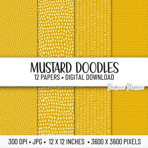 Mustard Doodles Digital Paper Pack Mustard Pattern Paper Printable ...