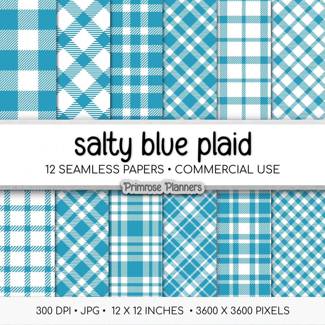 Seamless Teal Blue Plaid Digital Paper, Buffalo Check, Turquoise Tartan ...