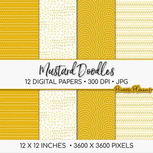 Mustard Doodles Digital Paper Pack Mustard Pattern Paper - Etsy