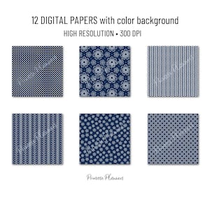 NAVY Blue Patterns Digital Paper Pack | Digital Striped Paper ...