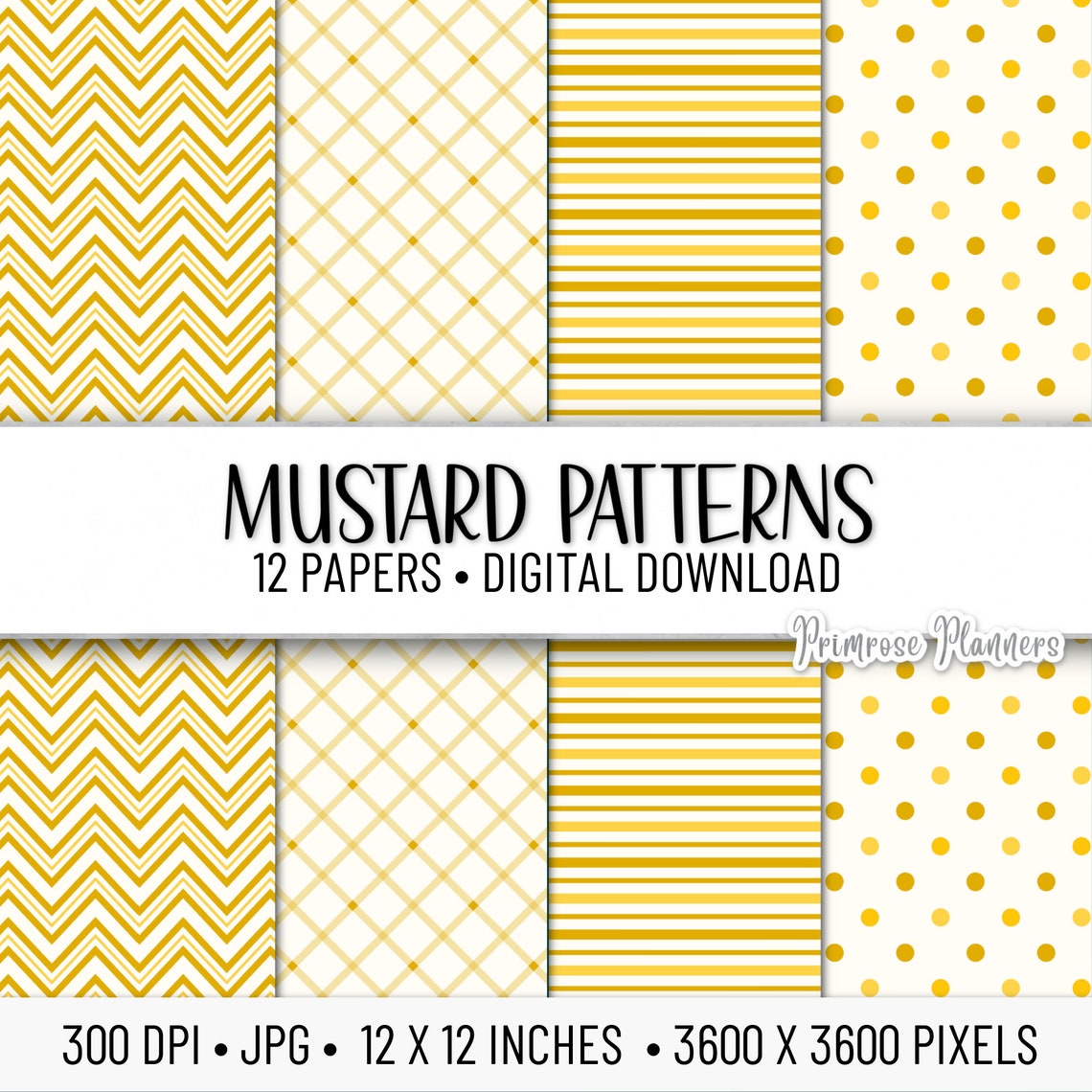 Mustard Yellow Patterns Digital Paper Pack Digital Striped - Etsy