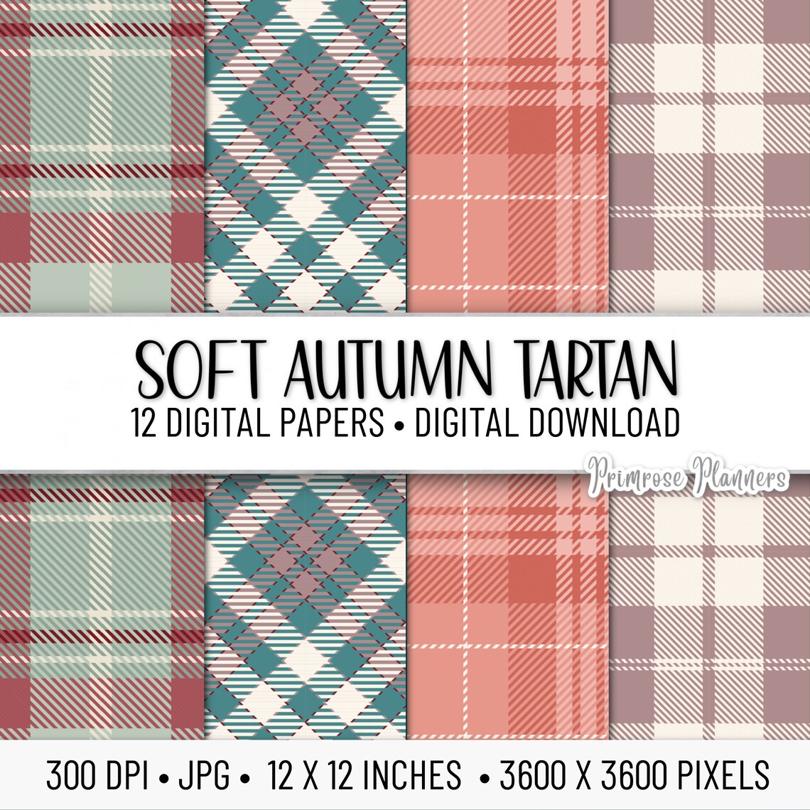 Soft Autumn Tartan Digital Paper Pack Digital Teal and - Etsy