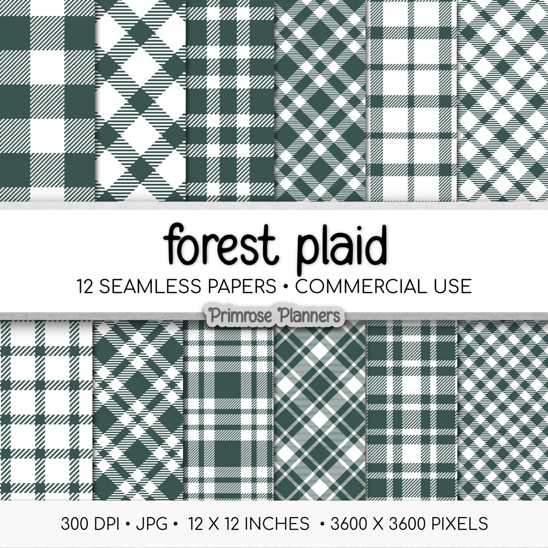Seamless Forest Green Plaid Digital Paper, Buffalo Check, Hunter Green ...