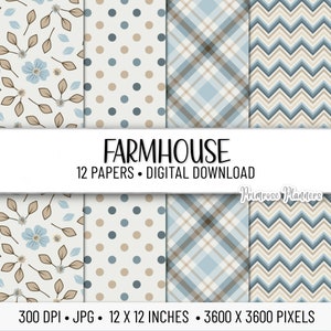 Farmhouse Digital Paper Pack | Digital Plaid Paper | Floral Digital ...