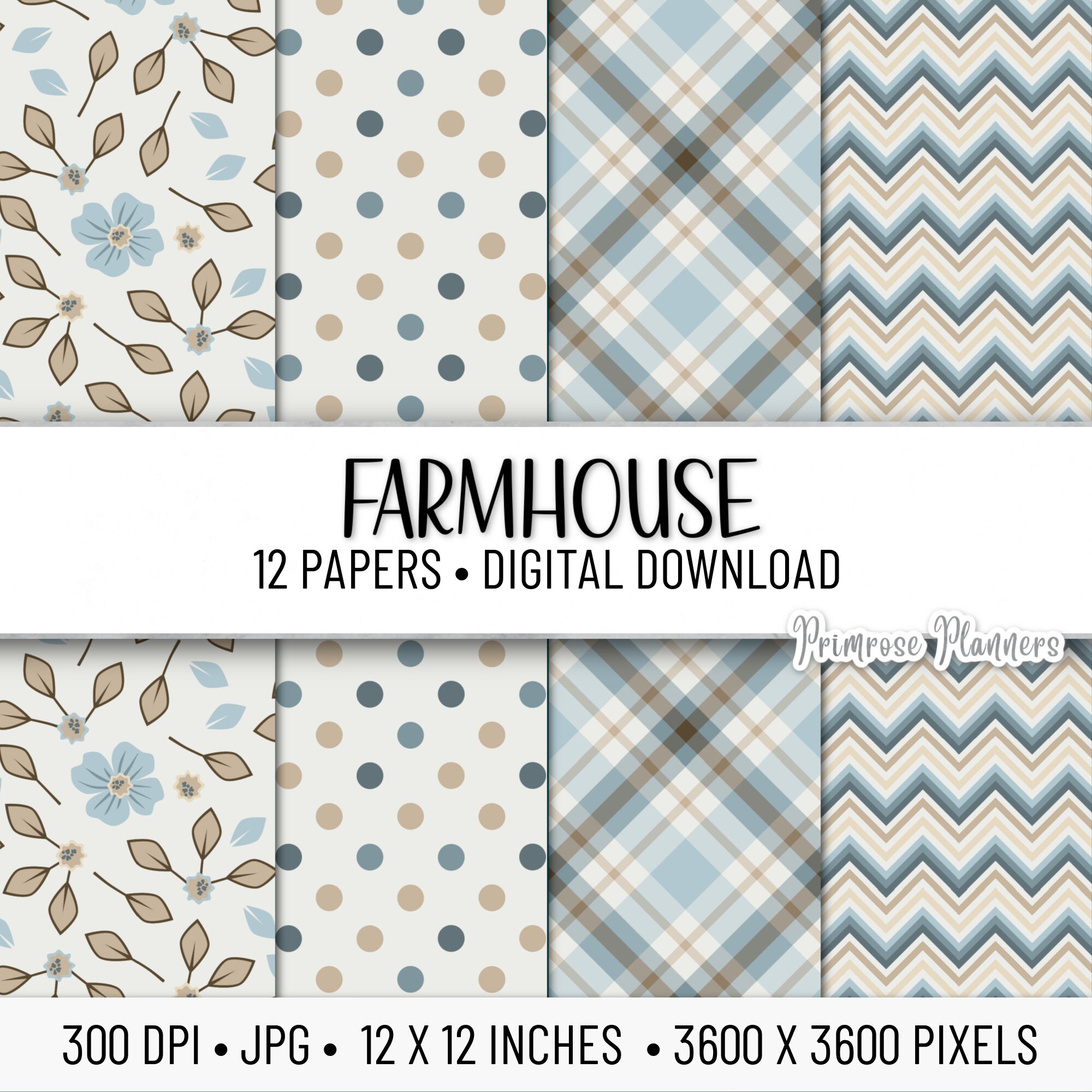 Farmhouse Digital Paper Pack Digital Plaid Paper Floral - Etsy