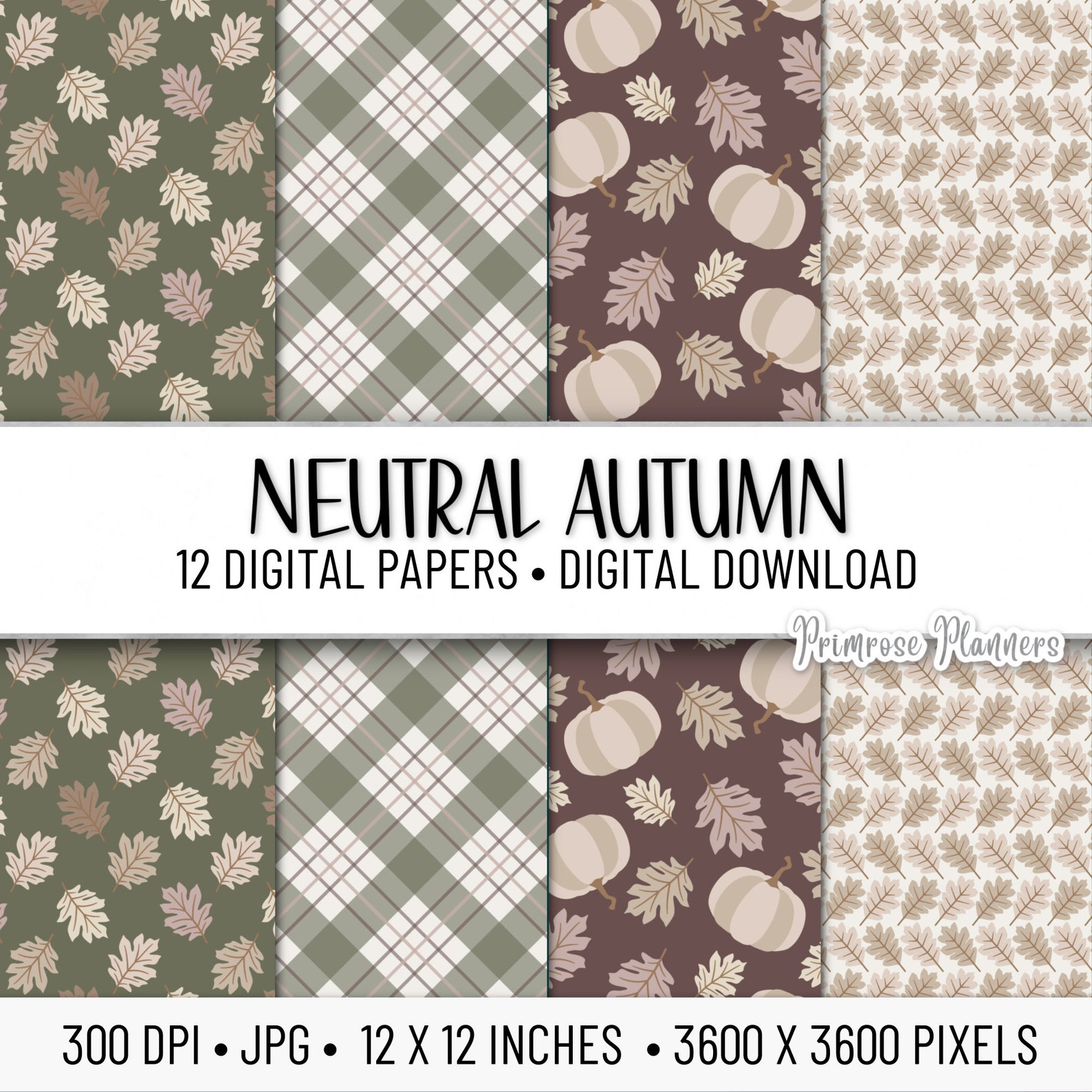 Autumn Leaves Digital Paper Pack | Digital Plaid Paper | Autumn Plaid ...