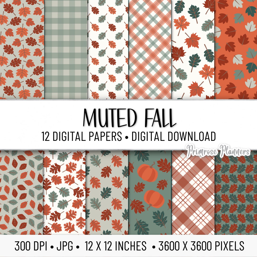 Muted Fall Leaves Digital Paper Pack | Digital Backgrounds | Autumn ...