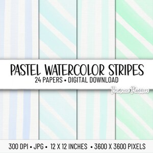 Pastel Watercolor Stripes Digital Paper Pack | Digital Watercolor Paper ...