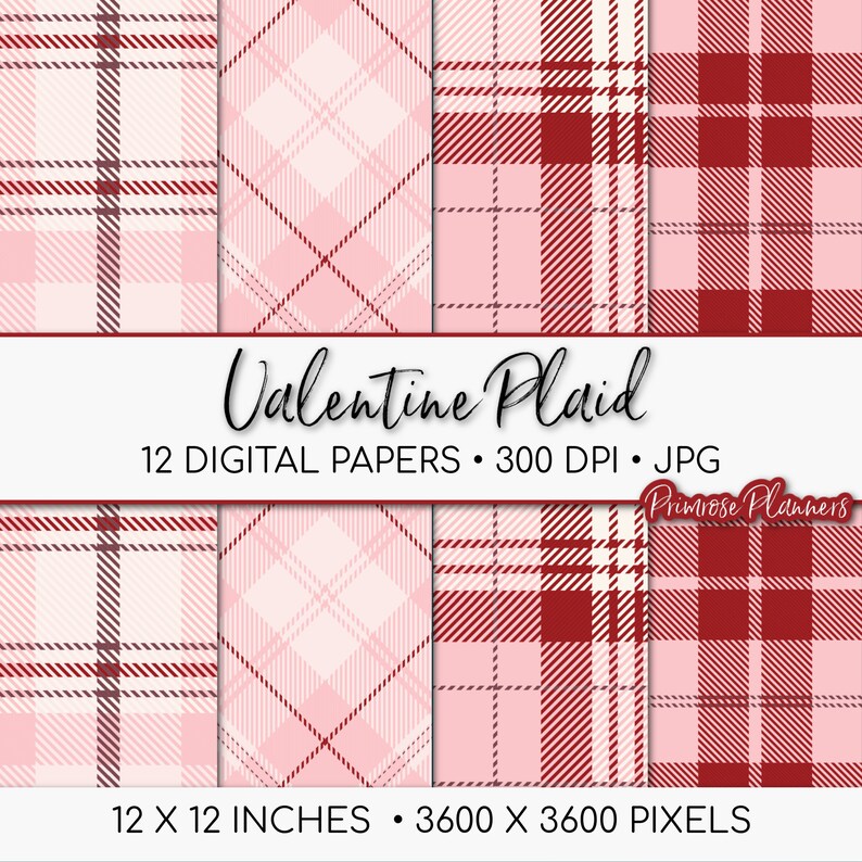 Valentine Plaid Digital Paper Pack Digital Plaid Paper | Etsy