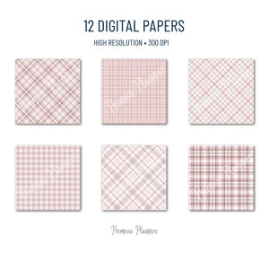 Mauve Tartan Digital Paper Pack Digital Pink and Grey Paper Printable ...