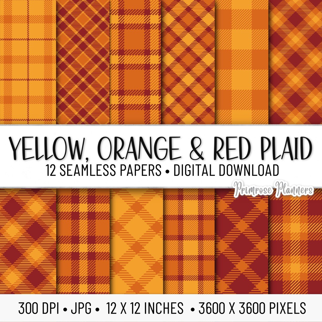 YELLOW, ORANGE Tartan Plaid Digital Paper Pack Digital Printable Paper ...