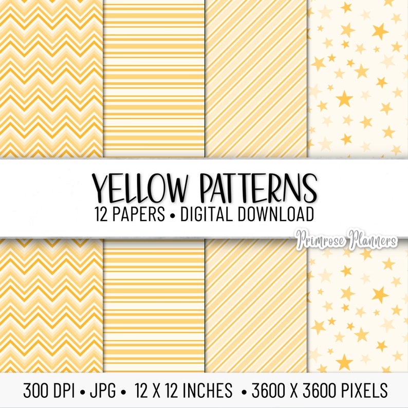 Yellow Patterns Digital Paper Pack Digital Striped Paper - Etsy