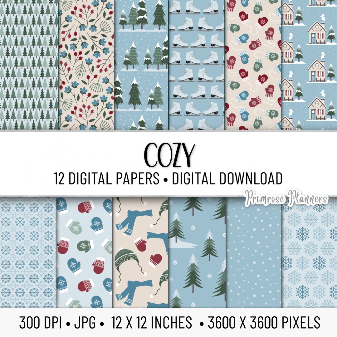 Cozy Winter Digital Paper Pack | Snow Digital Paper | Snowflake Digital ...