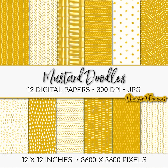 Mustard Doodles Digital Paper Pack Mustard Pattern Paper - Etsy
