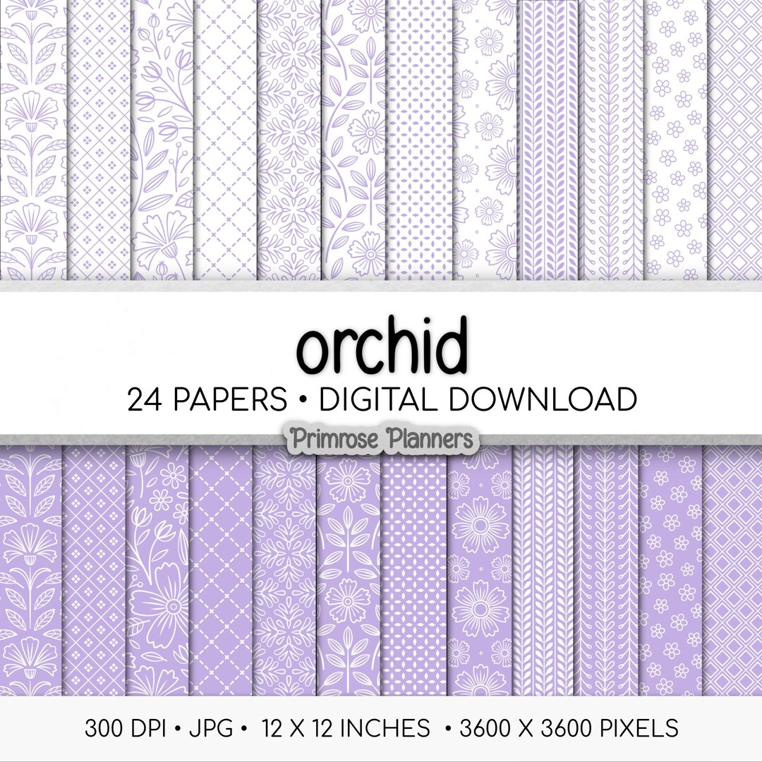 Orchid Purple Floral Digital Paper | Minimal White Flower Seamless ...