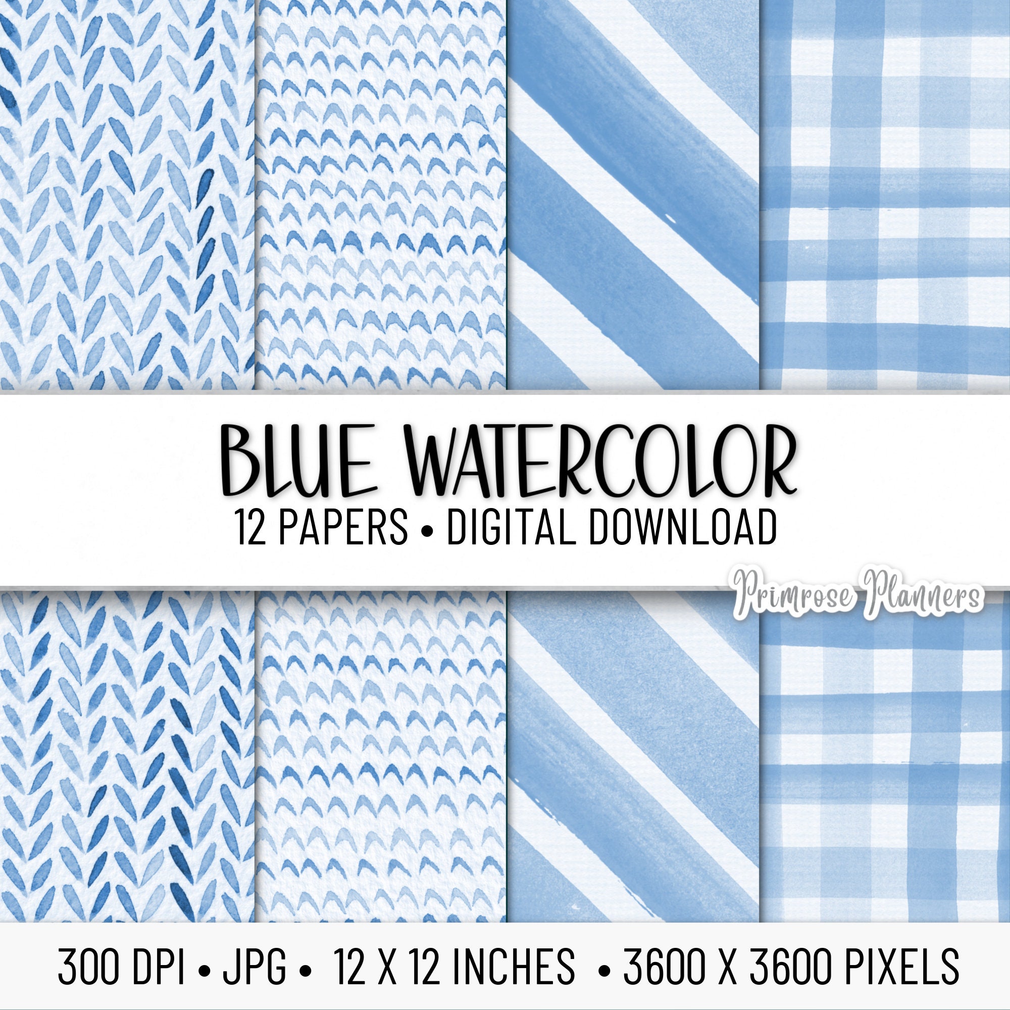 Classic Blue Watercolor Digital Paper Pack Digital - Etsy